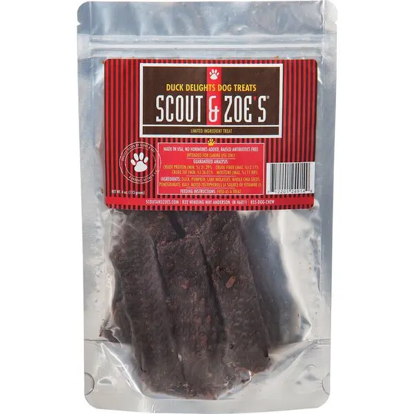 SCOUT & ZOE'S Duck Delights Jerky, 4oz Dog Treats - Multicolored