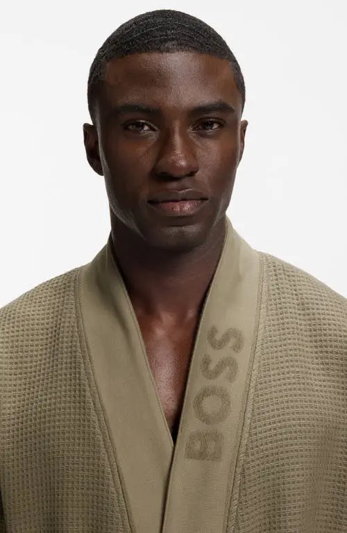 BOSS Waffle Cotton Blend Robe - Open Brown