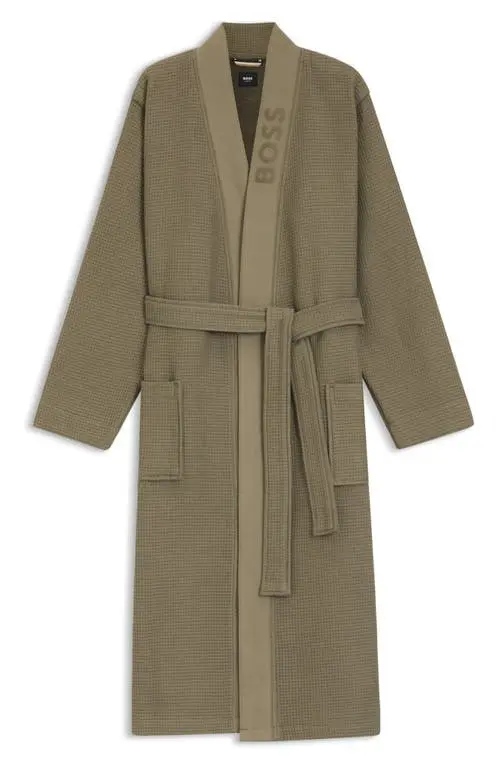 BOSS Waffle Cotton Blend Robe - Open Brown