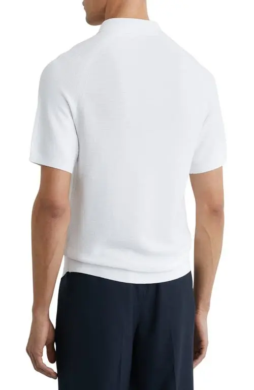 REISS Estate Textured Stitch Zip Polo - White