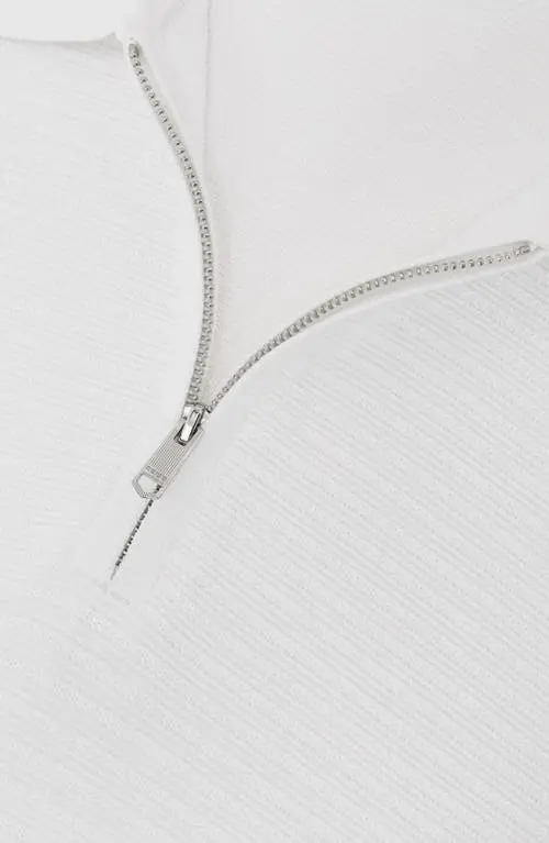 REISS Estate Textured Stitch Zip Polo - White