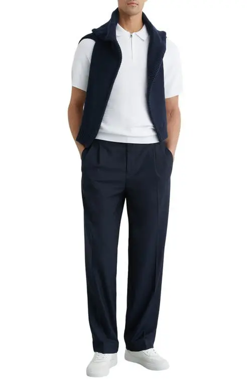 REISS Estate Textured Stitch Zip Polo - White