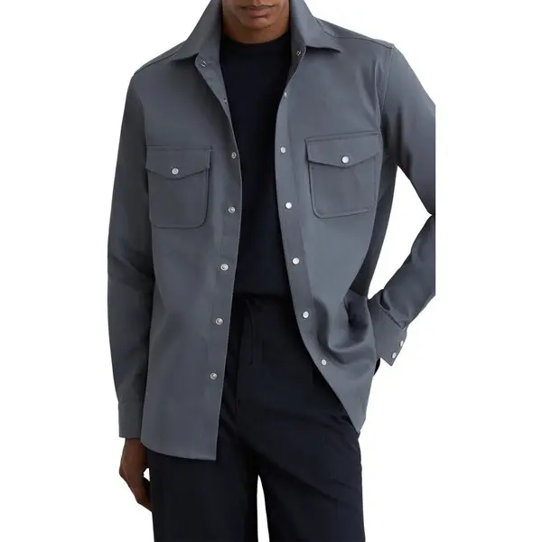 REISS Mcrae Snap-up Overshirt - Airforce Blue