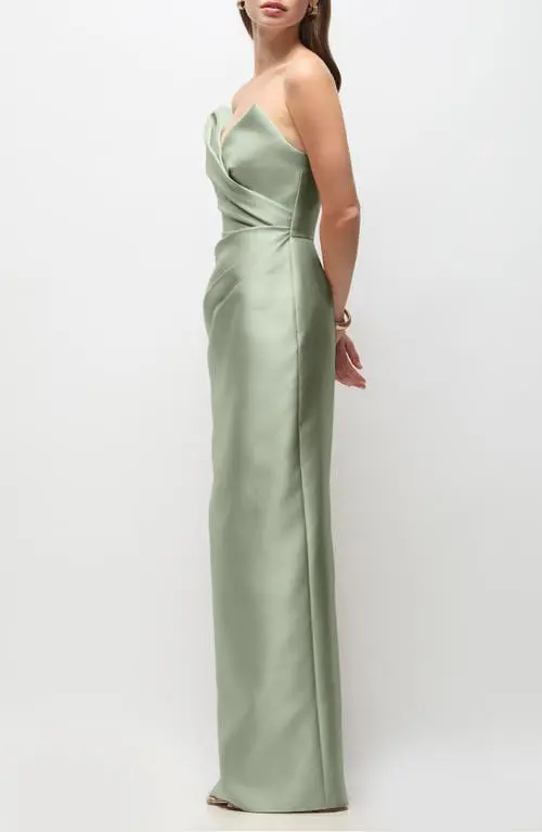 Alfred Sung Strapless Satin Column Gown - Sage