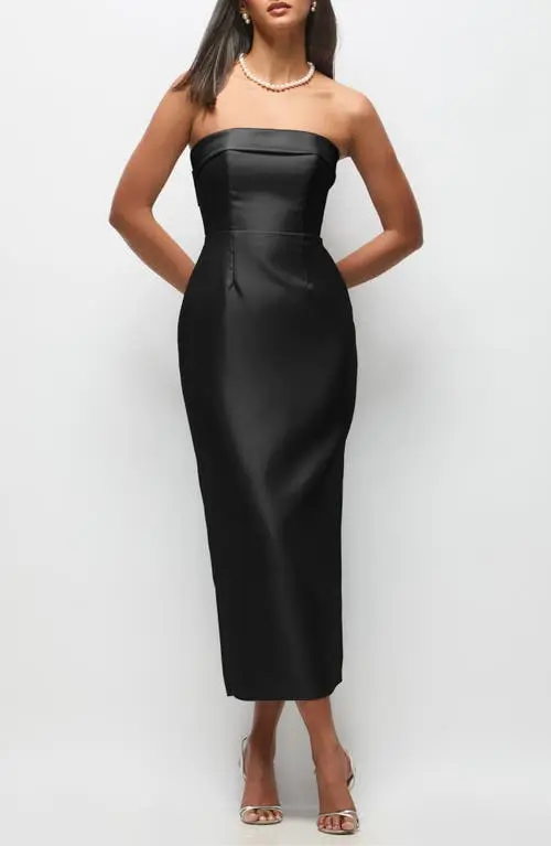 Alfred Sung Annabelle Bow Back Strapless Satin Column Dress - Black