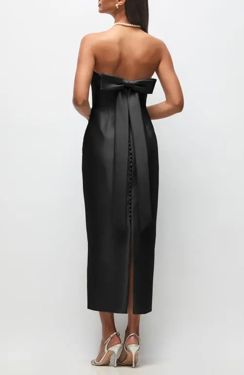 Alfred Sung Annabelle Bow Back Strapless Satin Column Dress - Black