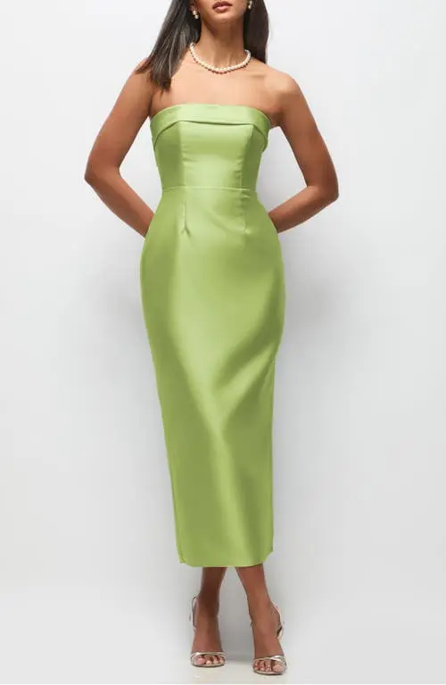 Alfred Sung Annabelle Bow Back Strapless Satin Column Dress - Mojito
