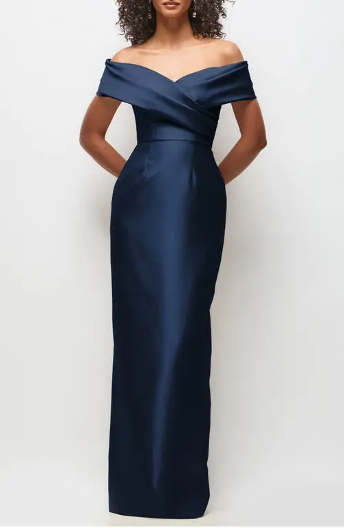 Alfred Sung Constance Off-the-shoulder Column Gown - Midnight