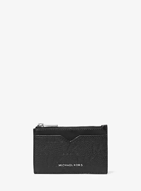 Michael Kors Hudson Logo Embossed Leather Card Case - Black