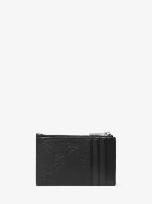 Michael Kors Hudson Logo Embossed Leather Card Case - Black