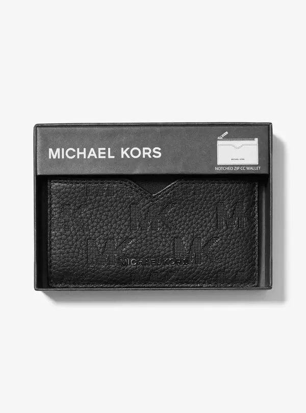 Michael Kors Hudson Logo Embossed Leather Card Case In By - Black