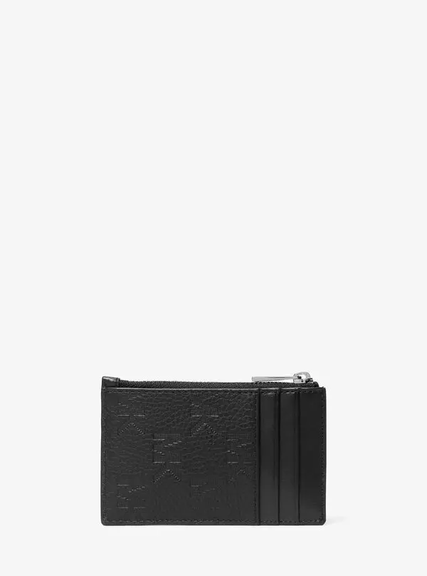 Michael Kors Hudson Logo Embossed Leather Card Case In By - Black