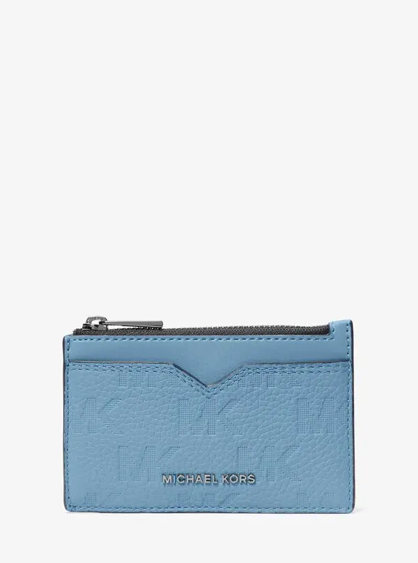 Michael Kors Hudson Logo Embossed Leather Card Case In By - Blue