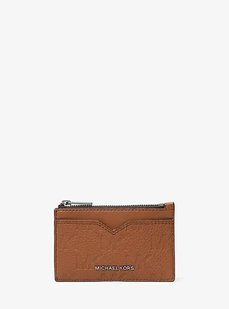 Michael Kors Hudson Logo Embossed Leather Card Case - Brown