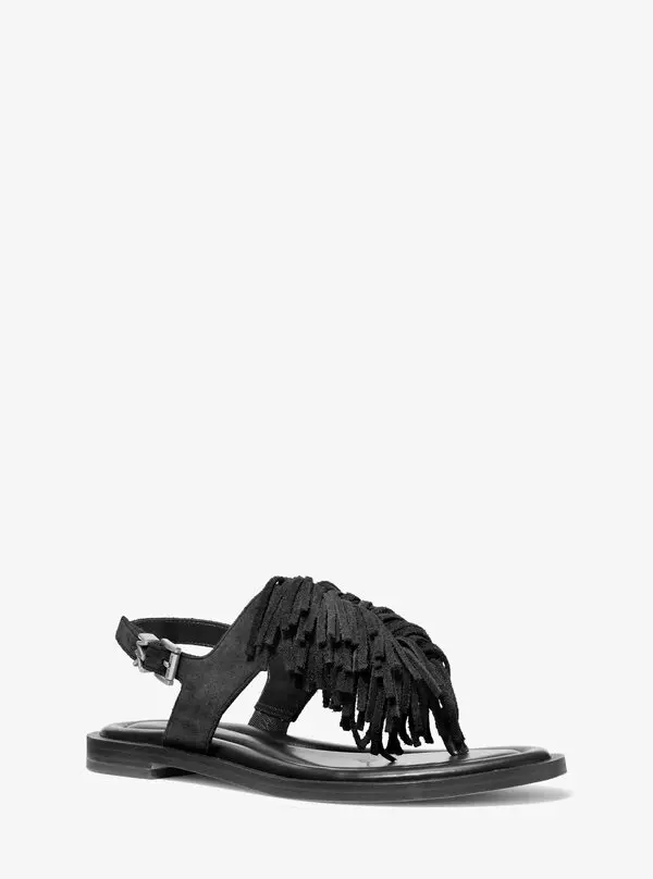 Michael Kors Indra Fringed Suede Sandal - Black