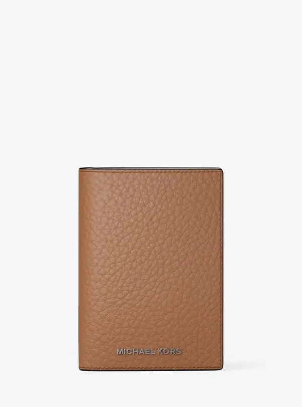 Michael Kors Hudson Pebbled Leather Folio Card Case In By - Brown