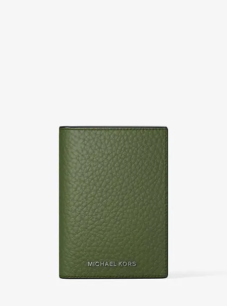 Michael Kors Hudson Pebbled Leather Folio Card Case - Green