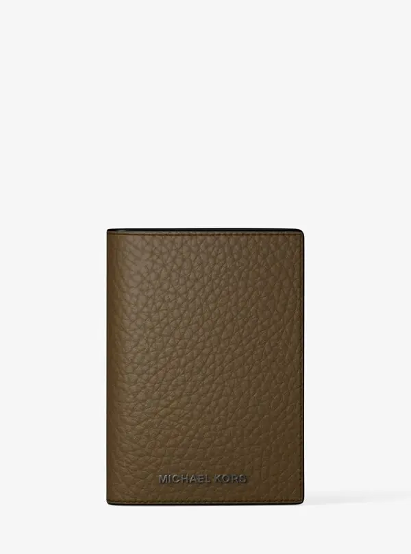 Michael Kors Hudson Pebbled Leather Folio Card Case In By - Green