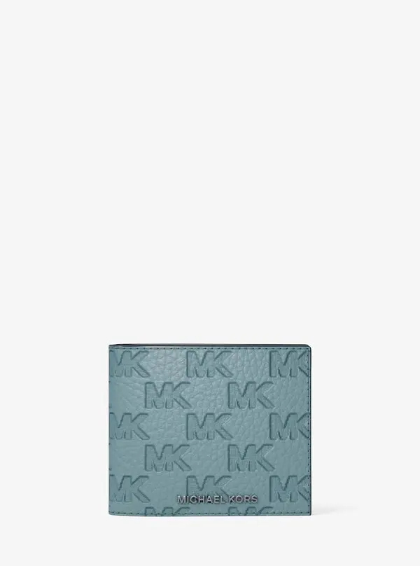 Michael Kors Hudson Logo Embossed Leather Billfold Wallet And Passcase In By - Blue