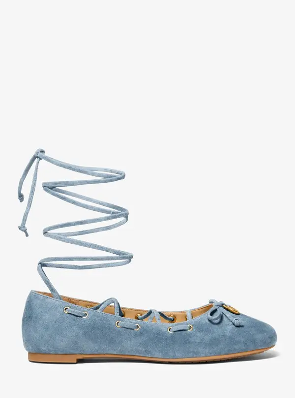 Michael Kors Shae Suede Ballet Flats With Lace-up Ankle Straps - Blue