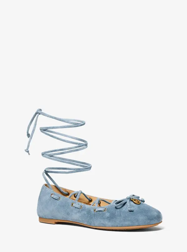 Michael Kors Shae Suede Ballet Flats With Lace-up Ankle Straps - Blue
