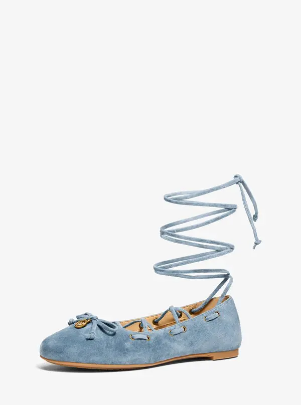 Michael Kors Shae Suede Ballet Flats With Lace-up Ankle Straps - Blue