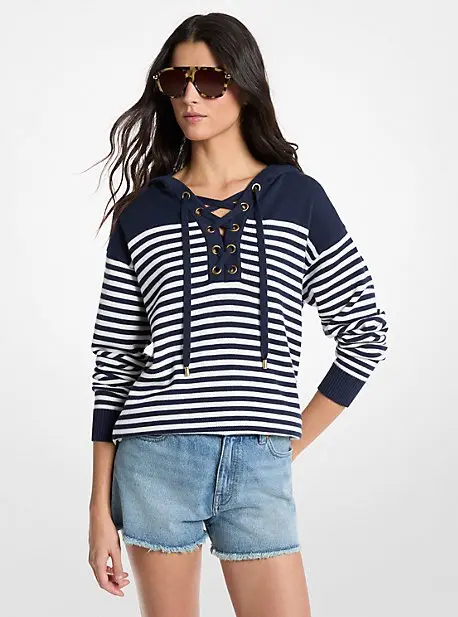 Michael Kors Striped Wool Lace-up Hoodie
