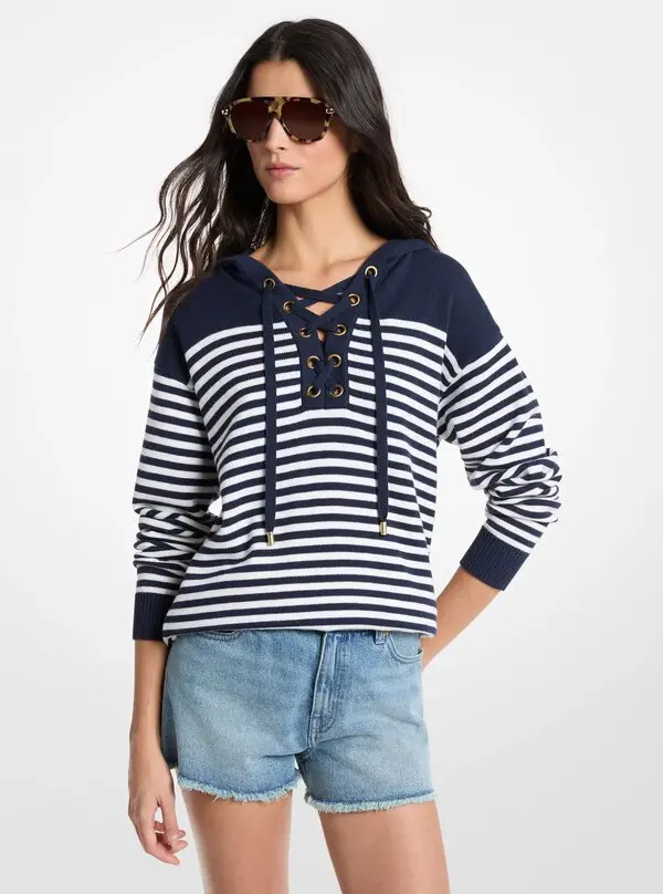 Michael Kors Striped Wool Lace-up Hoodie