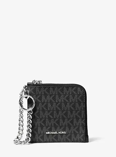 Michael Kors Jet Set Travel Medium Signature Logo Chain Wallet - Black