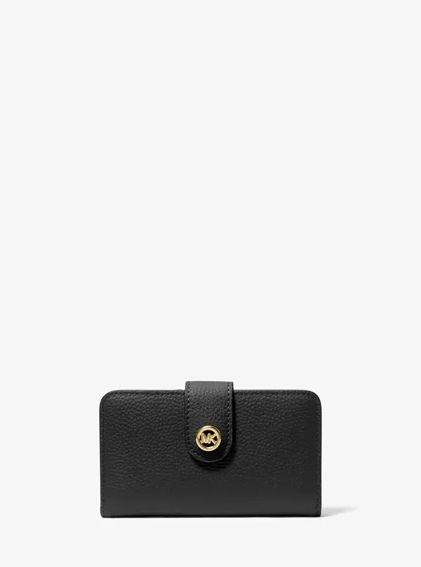 Michael Kors Mk Pop Charm Medium Pebbled Leather Wallet In By - Black