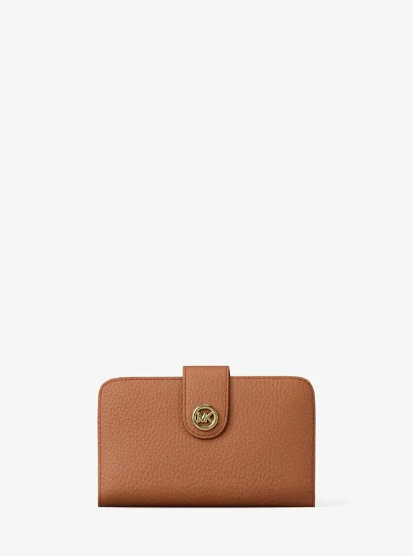 Michael Kors Mk Pop Charm Medium Pebbled Leather Wallet In By - Brown