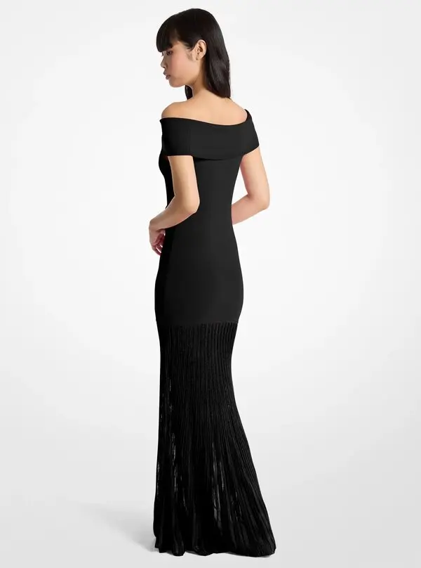 Michael Kors Pleated Stretch Knit Off-the-shoulder Maxi Dress - Black