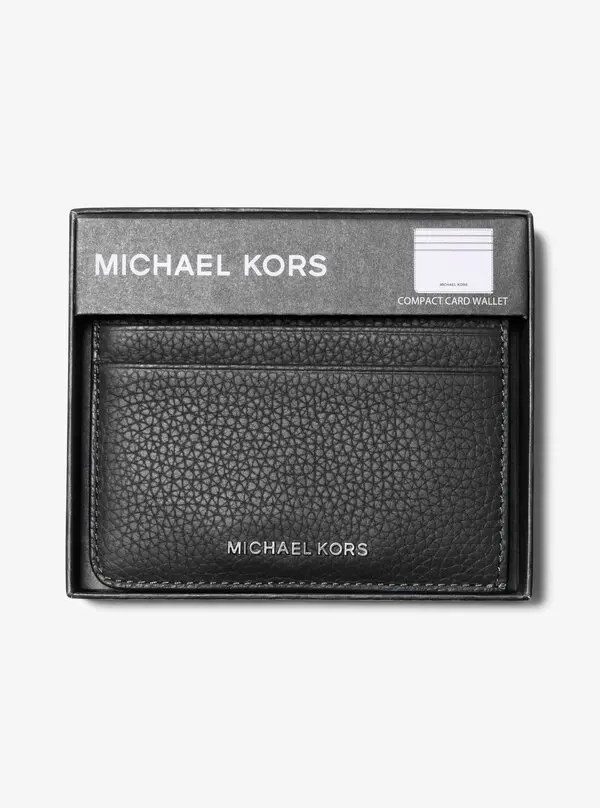 Michael Kors Hudson Pebbled Leather Card Case In By - Black