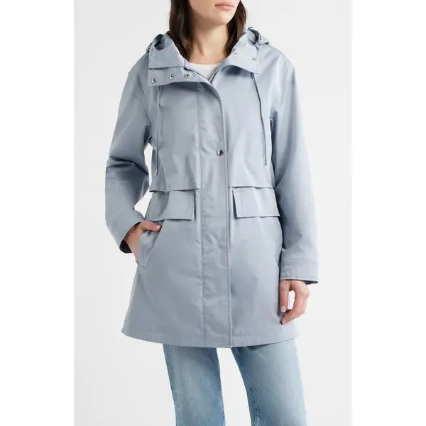 Sam Edelman Water Repellent Hooded Longline Jacket - Spring Blue