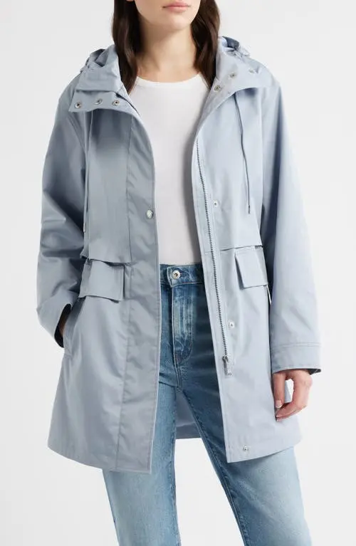 Sam Edelman Water Repellent Hooded Longline Jacket - Spring Blue