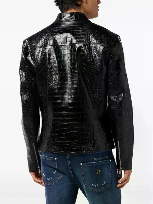 Philipp Plein Crocodile-print Leather Jacket - Black
