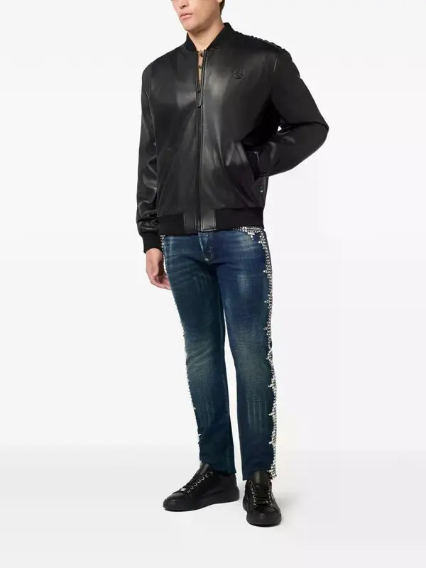 Philipp Plein Leather Bomber Jacket