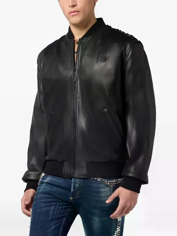 Philipp Plein Leather Bomber Jacket