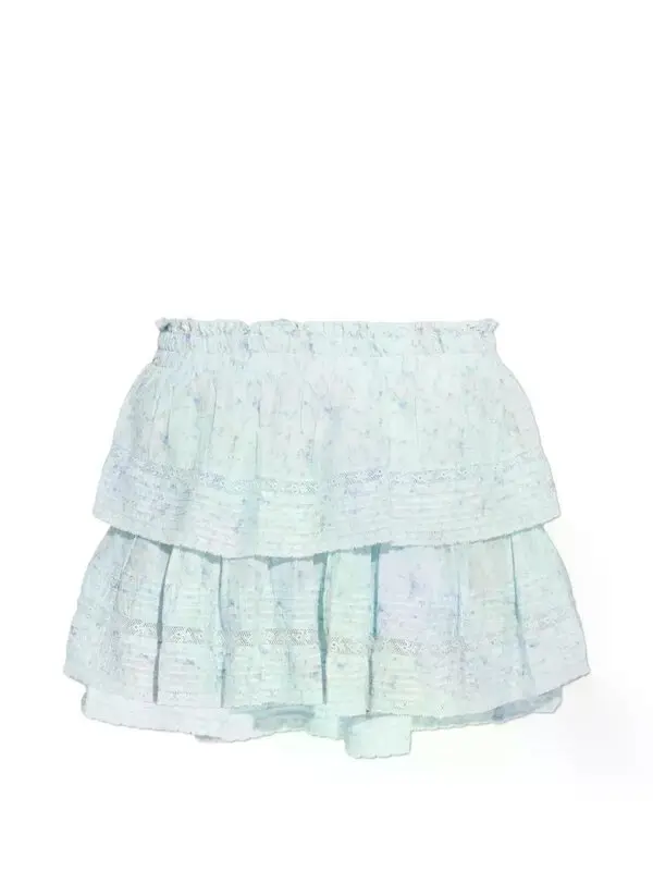 LoveShackFancy Floral-print Mini Skirt With Ruffle And Lace Trim