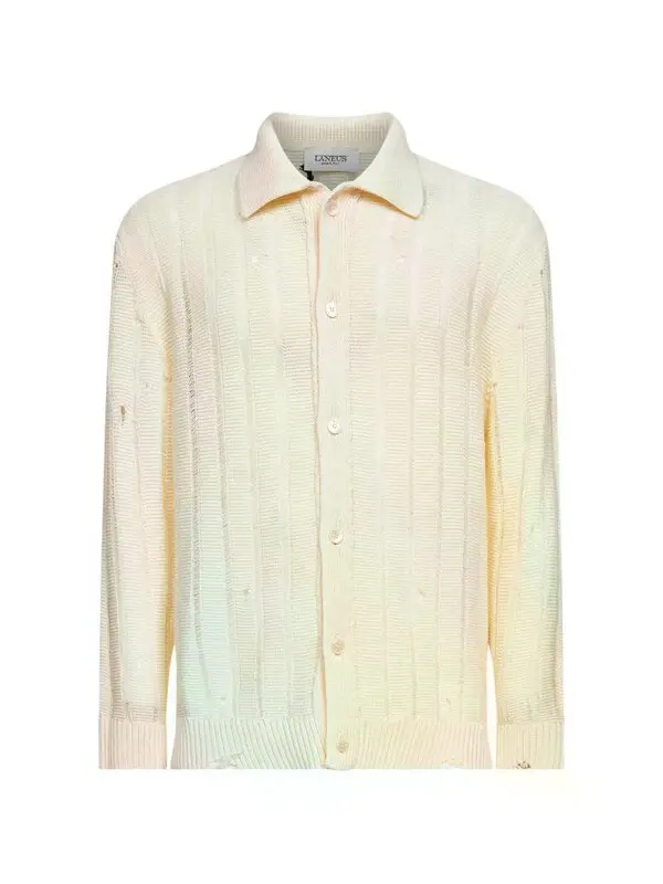 LANEUS Distressed Collared Cardigan - Neutrals