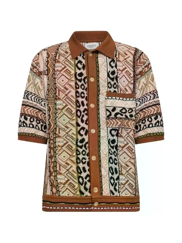 LANEUS Patterned Pocket Shirt - Neutrals