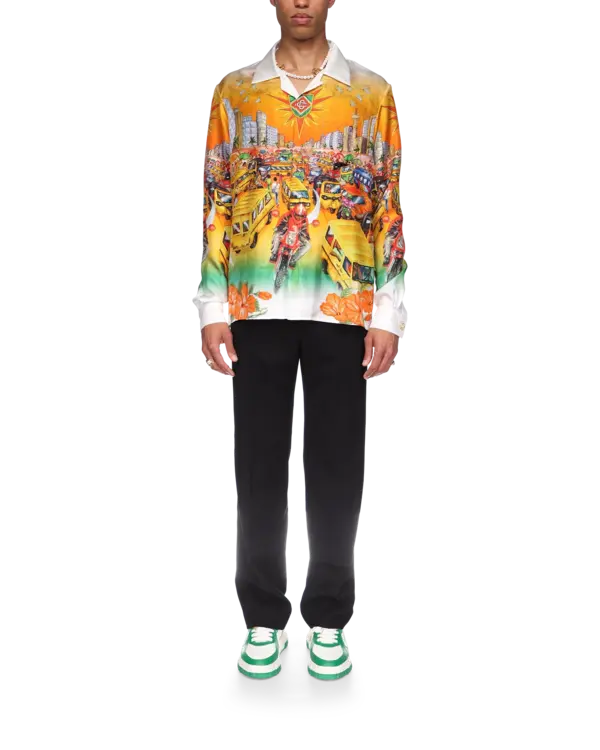Casablanca Traffic Long Sleeve Linen Shirt - Multicolor