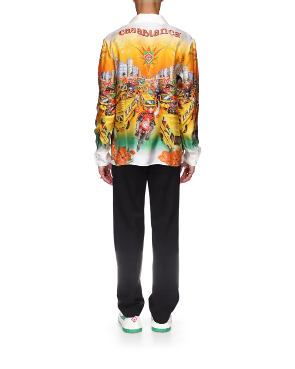 Casablanca Traffic Long Sleeve Linen Shirt - Multicolor