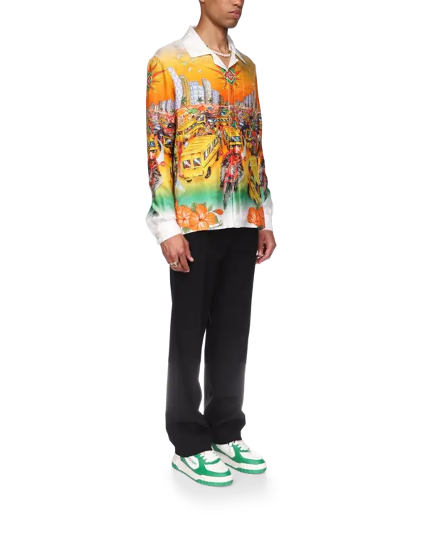 Casablanca Traffic Long Sleeve Linen Shirt - Multicolor