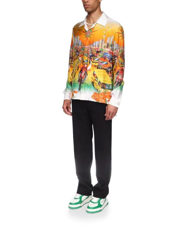 Casablanca Traffic Long Sleeve Linen Shirt - Multicolor