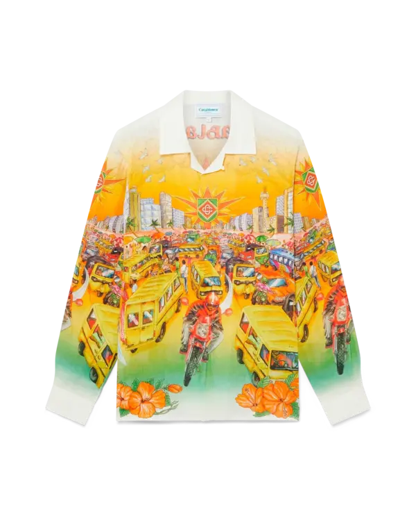 Casablanca Traffic Long Sleeve Linen Shirt - Multicolor