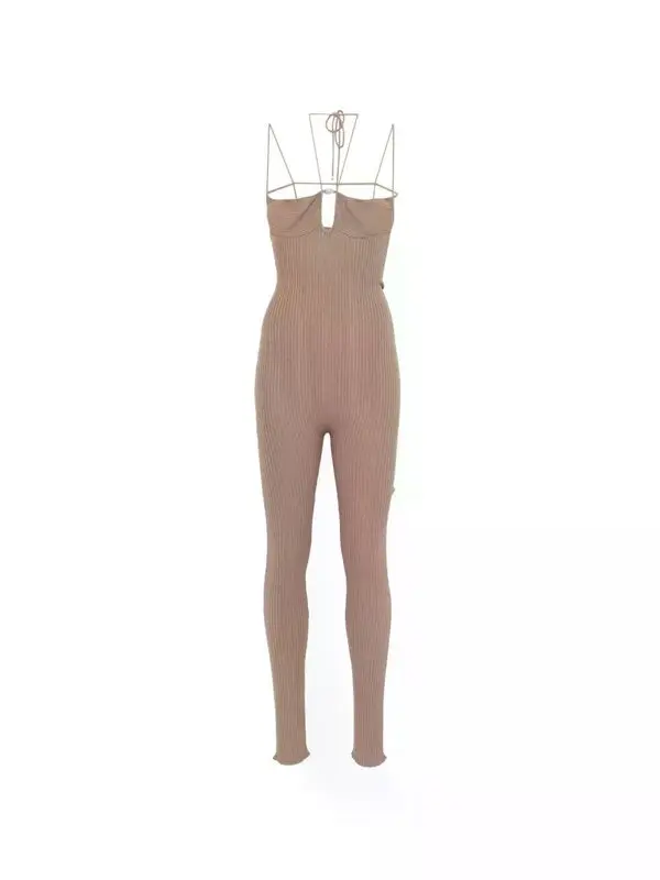 Blumarine Cut-out Ribbed Jumpsuit - Brown