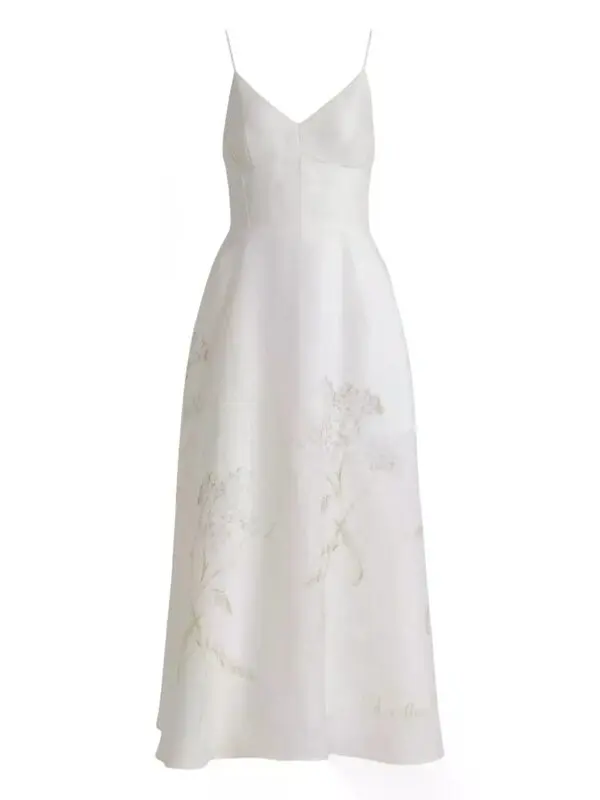 Alberta Ferretti Floral V-neck Dress - Neutrals