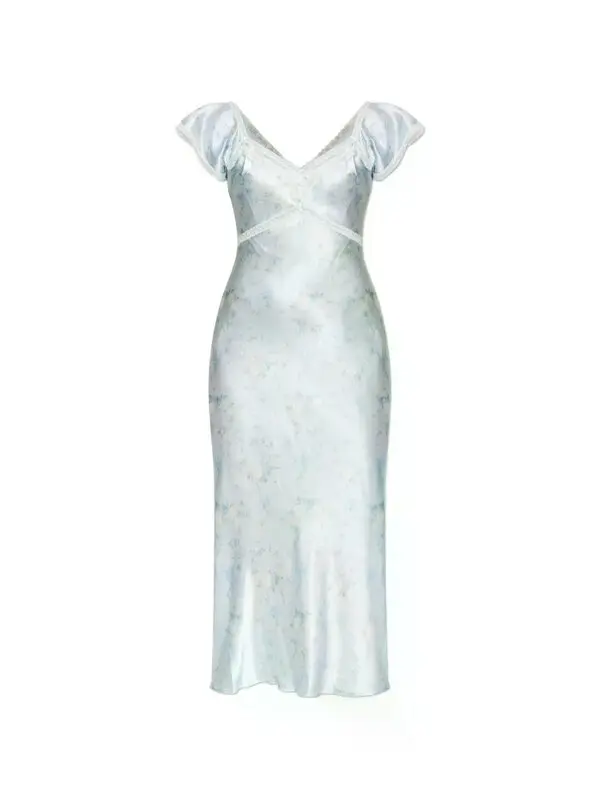 LoveShackFancy Eline Lace Floral-print Maxi Dress - Blue
