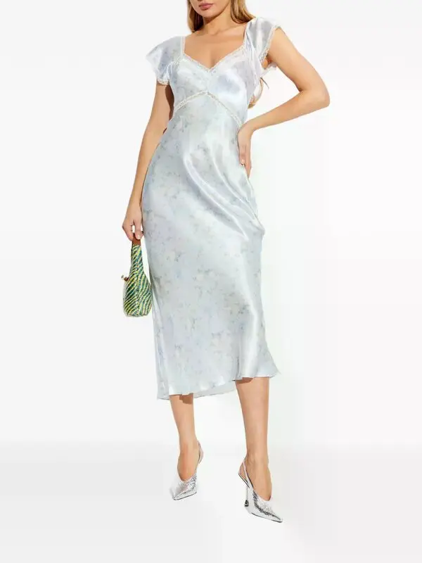 LoveShackFancy Eline Lace Floral-print Maxi Dress - Blue